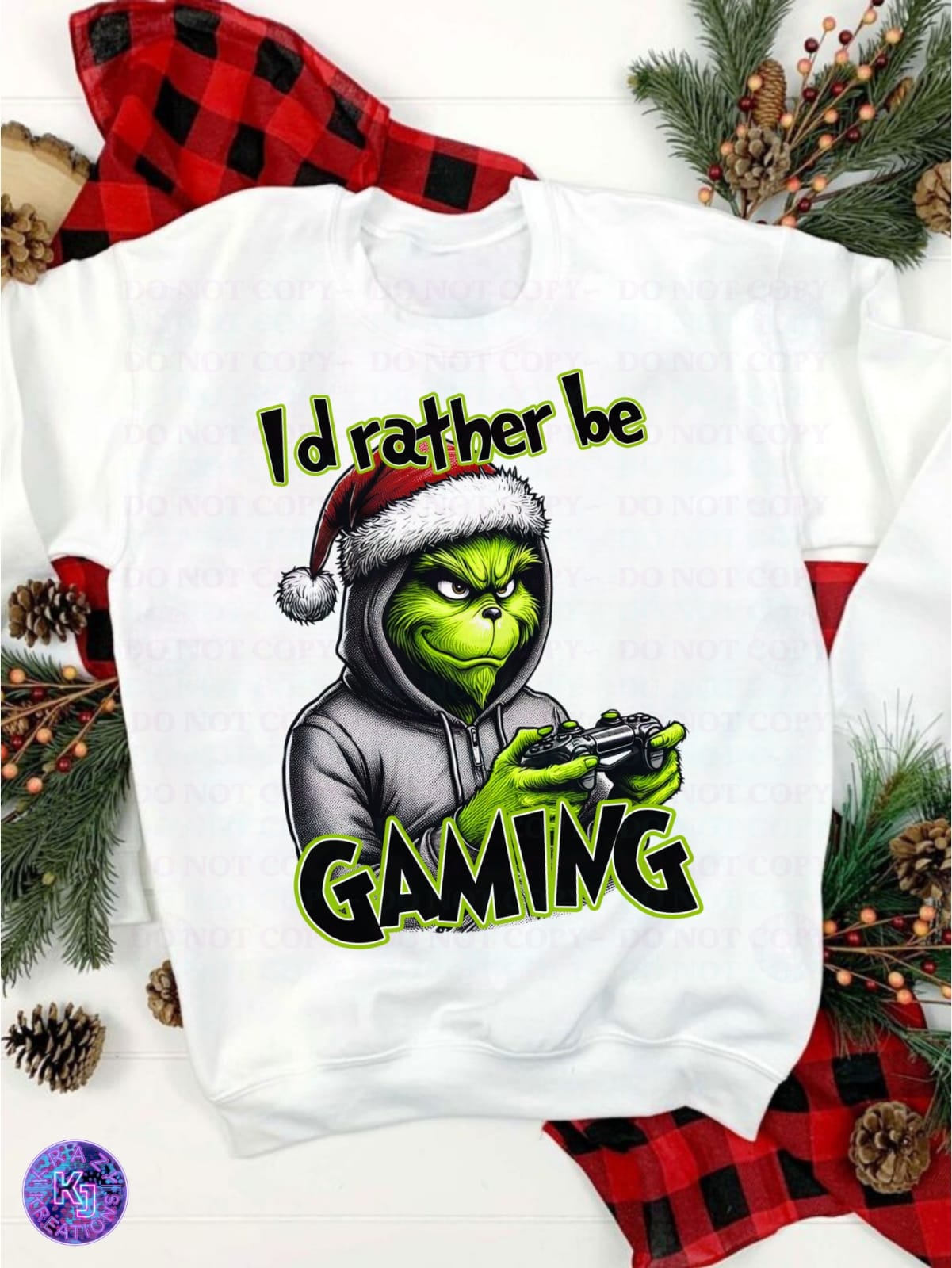 I'd Rather Be Gaming Grinch Christmas Design - KJ DTF PRINTS